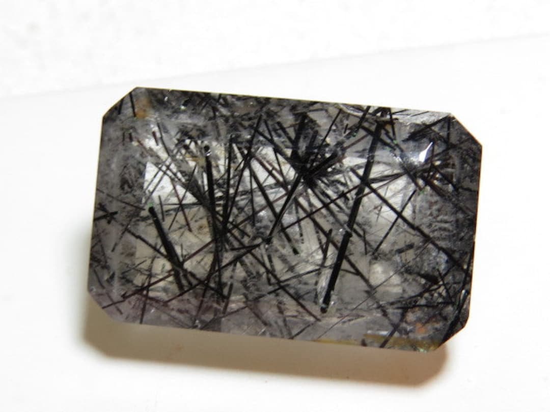 BLACK RUTILATED Quartz Excellent High Quality Rare Faceted Emerald Cut ...