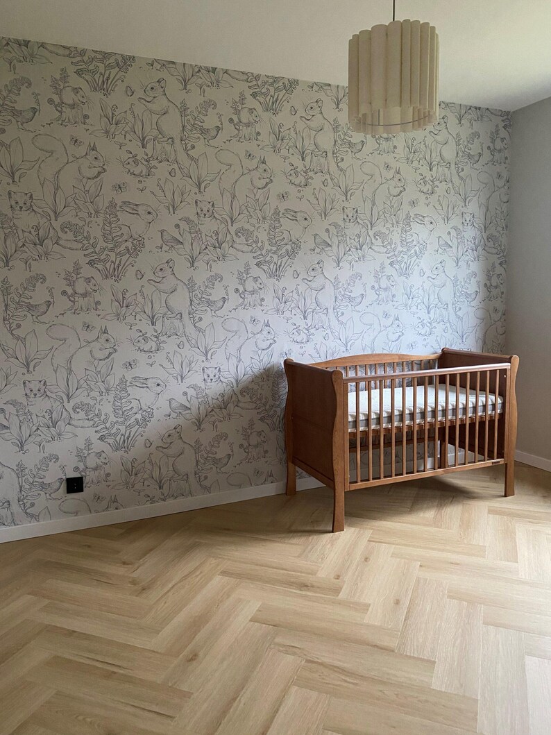 Forest Life Wallpaper - Woodland Animal Pattern - Neutral Nursery ...