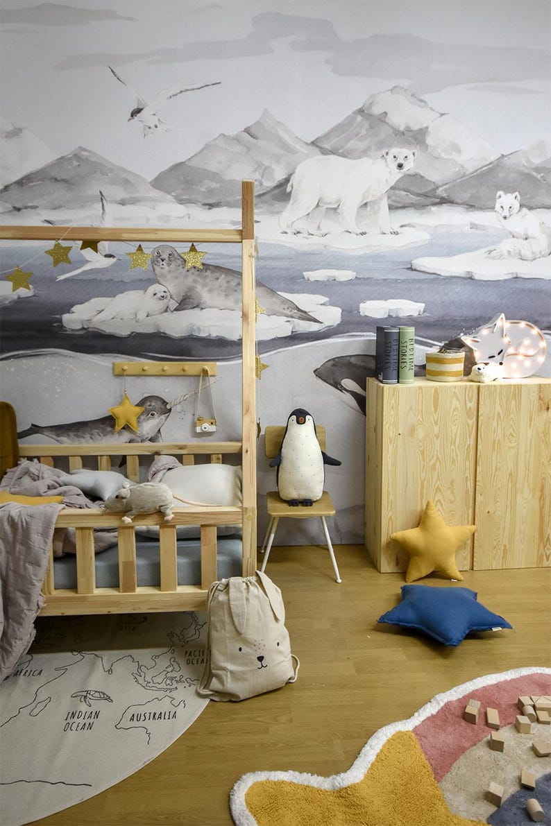 Arctic Animals Wallpaper Mural - Hand-painted Polar Wildlife ...