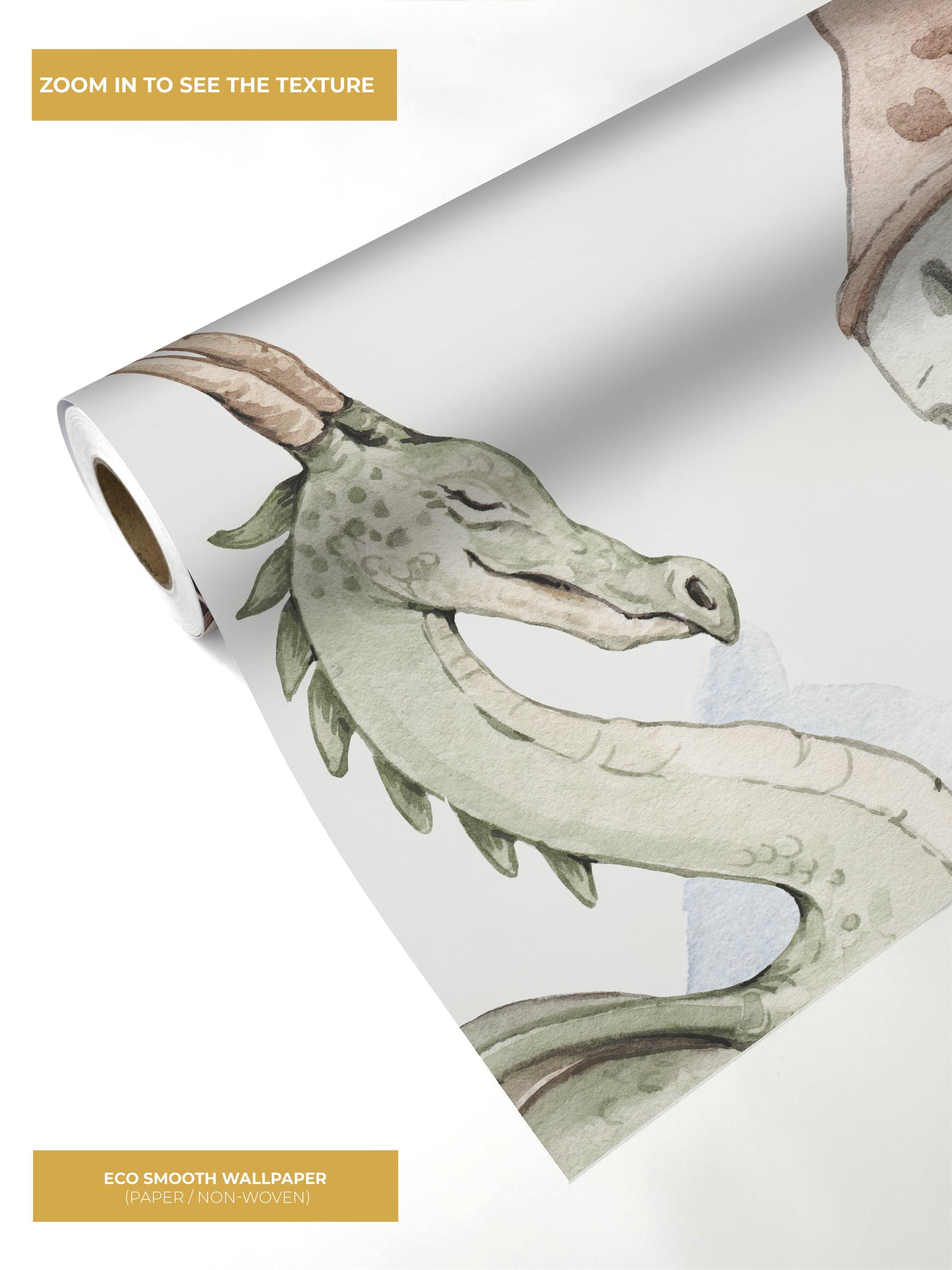 Hand-painted Dragon and Knight Mural – Magical Kids' Room Wallpaper - Etsy