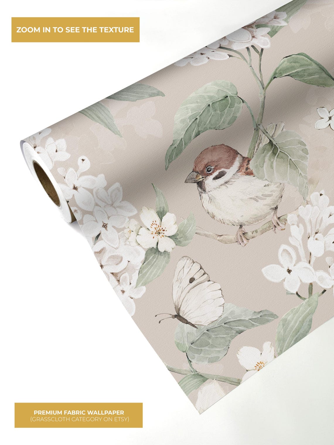 May Birds Wallpaper – Vintage Bird Wall Mural, Hand-painted Botanical ...