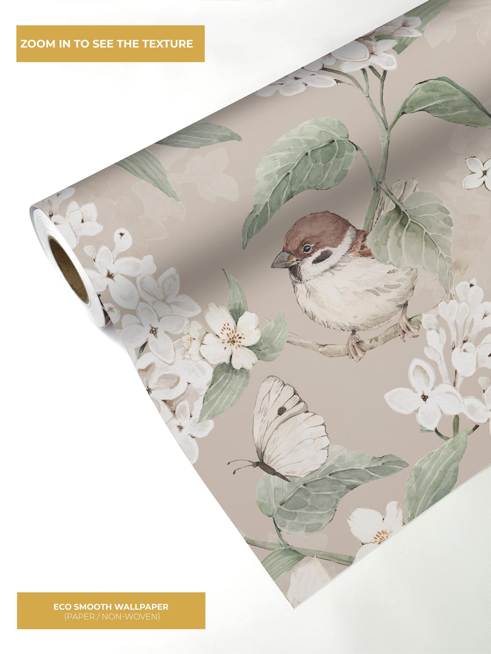 May Birds Wallpaper – Vintage Bird Wall Mural, Hand-painted Botanical ...