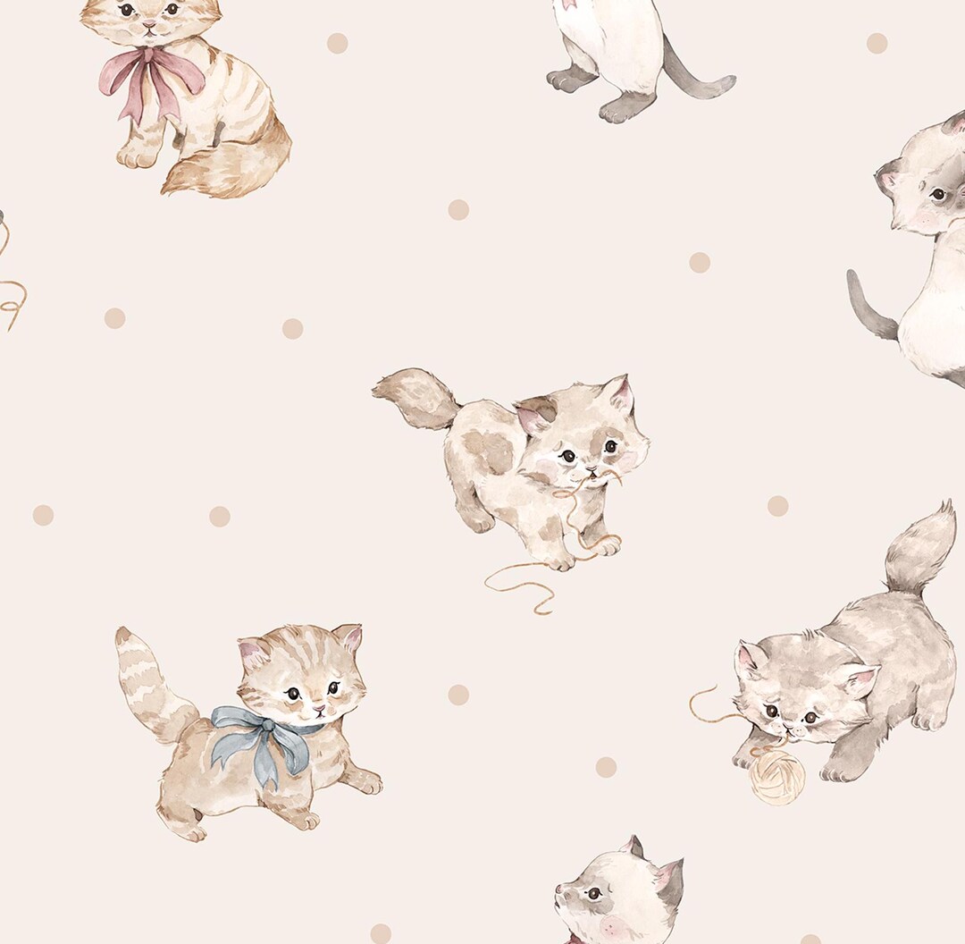 Kitten Wallpaper: Beige Cat Wall Mural, Nursery & Playroom Decor - Etsy
