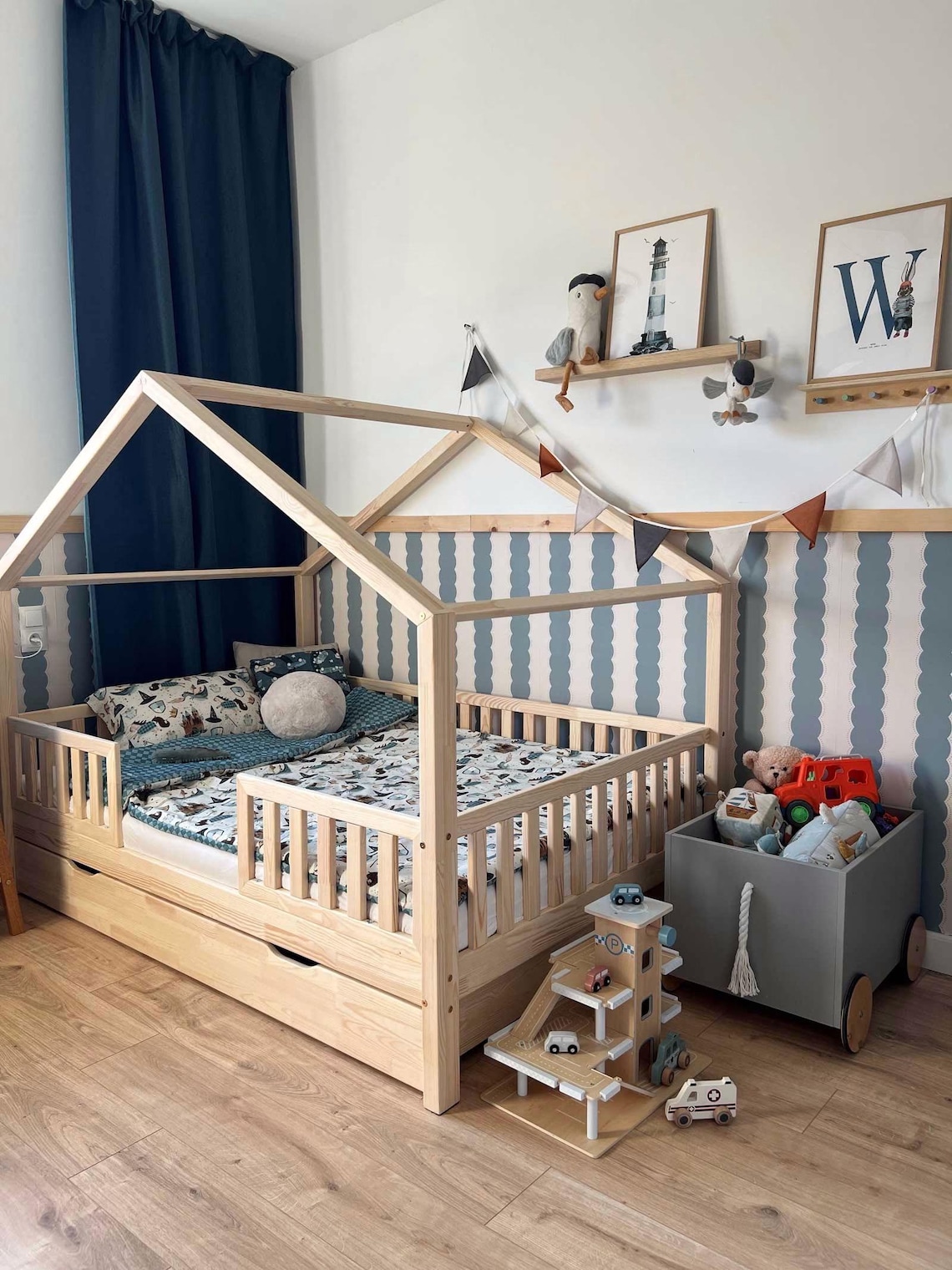 Blue Wave Stripe Wallpaper – Gender Neutral Nursery Wallpaper – Soft ...