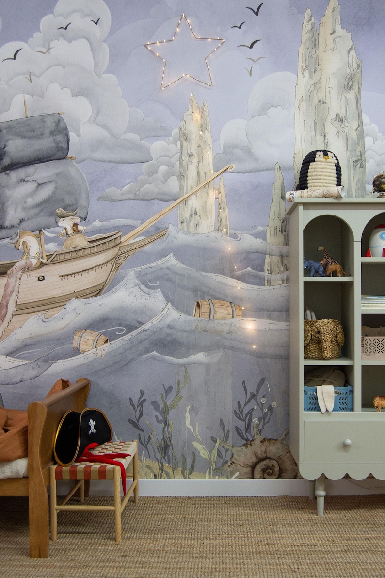 PIRATE Story Mural – Kids Room Wallpaper, Hand-painted Pirate Theme ...