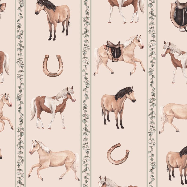Royal Horses Wallpaper – Hand-painted Equestrian Kids Room Wallpaper - Etsy