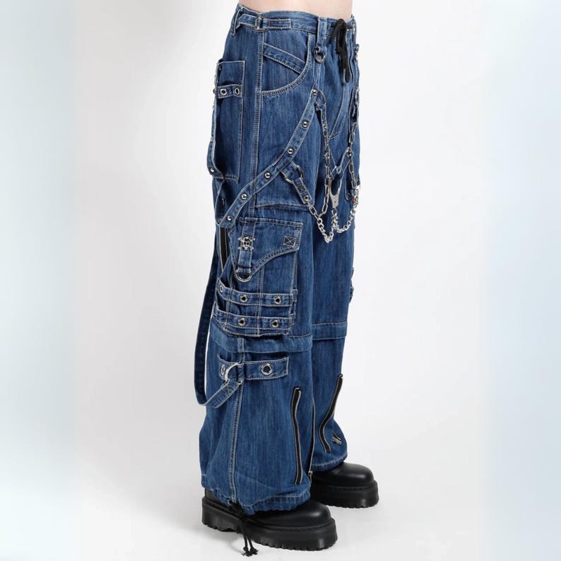 Handcrafted Unisex Denim Cargo Pants - Light Blue Punk Rock Trousers ...