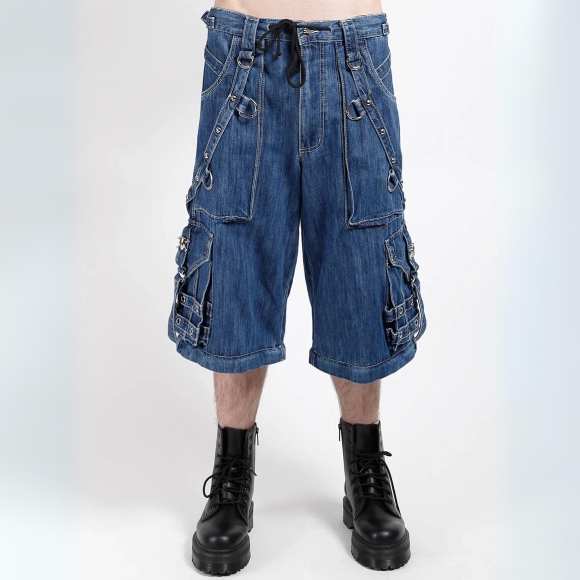Handcrafted Unisex Denim Cargo Pants - Light Blue Punk Rock Trousers ...