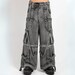 Handcrafted Unisex Fog Wash Gray Denim Cargo Pants Denim Wide Leg Punk ...