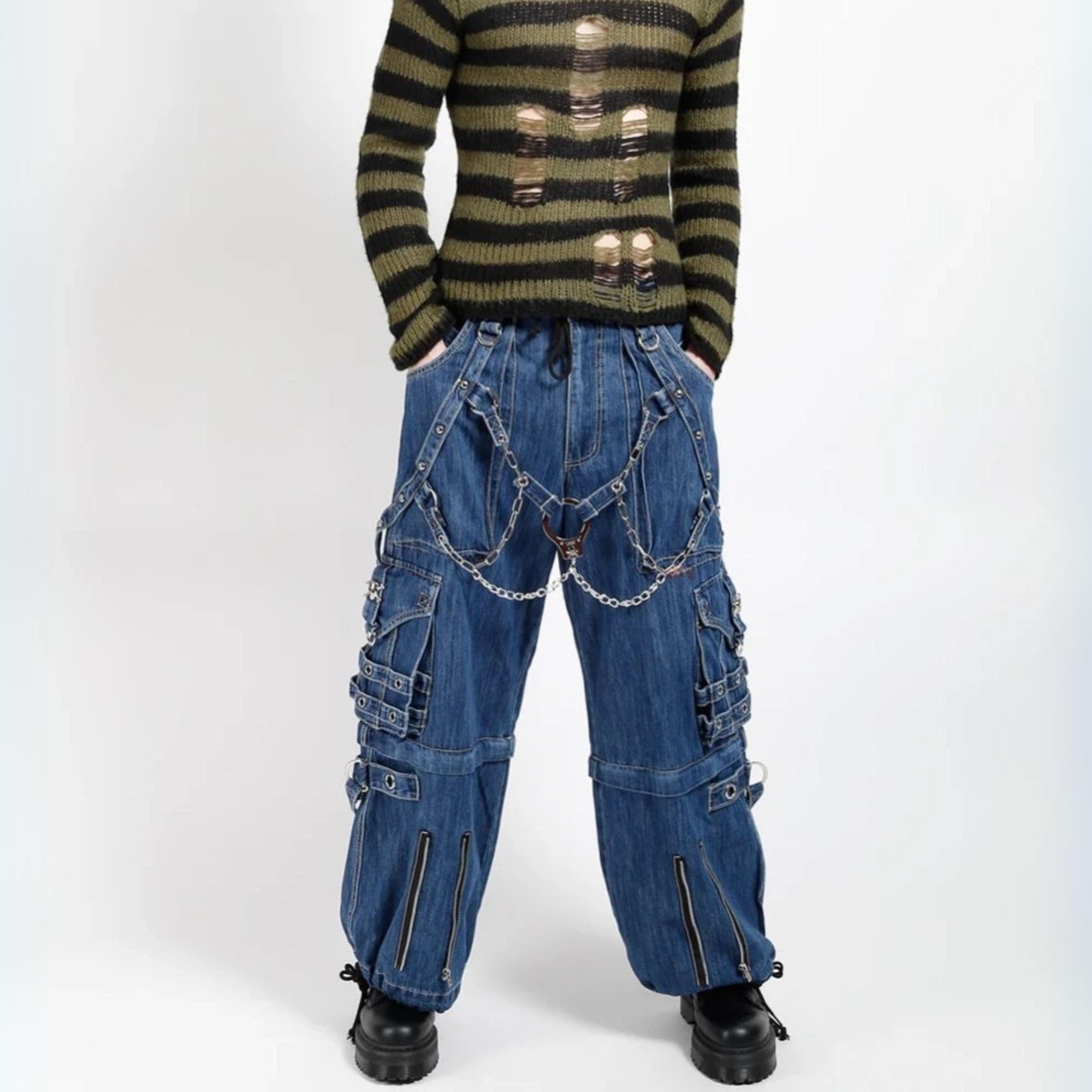 Handcrafted Unisex Denim Cargo Pants - Light Blue Punk Rock Trousers ...