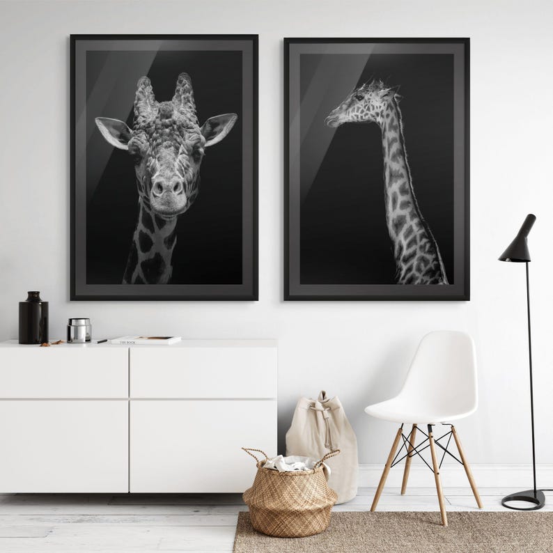 Two Giraffe Printables, Digital Download, Black and White, Giraffe Art ...