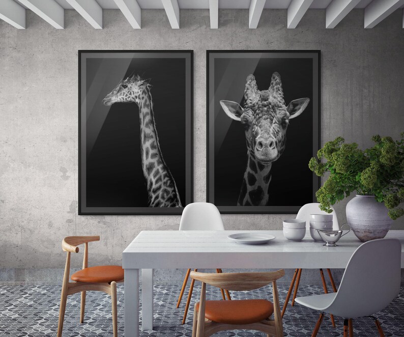 Two Giraffe Printables, Digital Download, Black and White, Giraffe Art ...