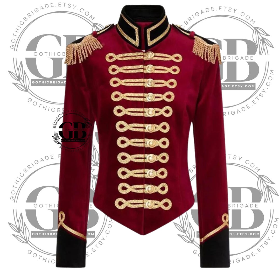 Handmade Women's Burgundy Velvet Military Jacket With Gold Epaulettes ...