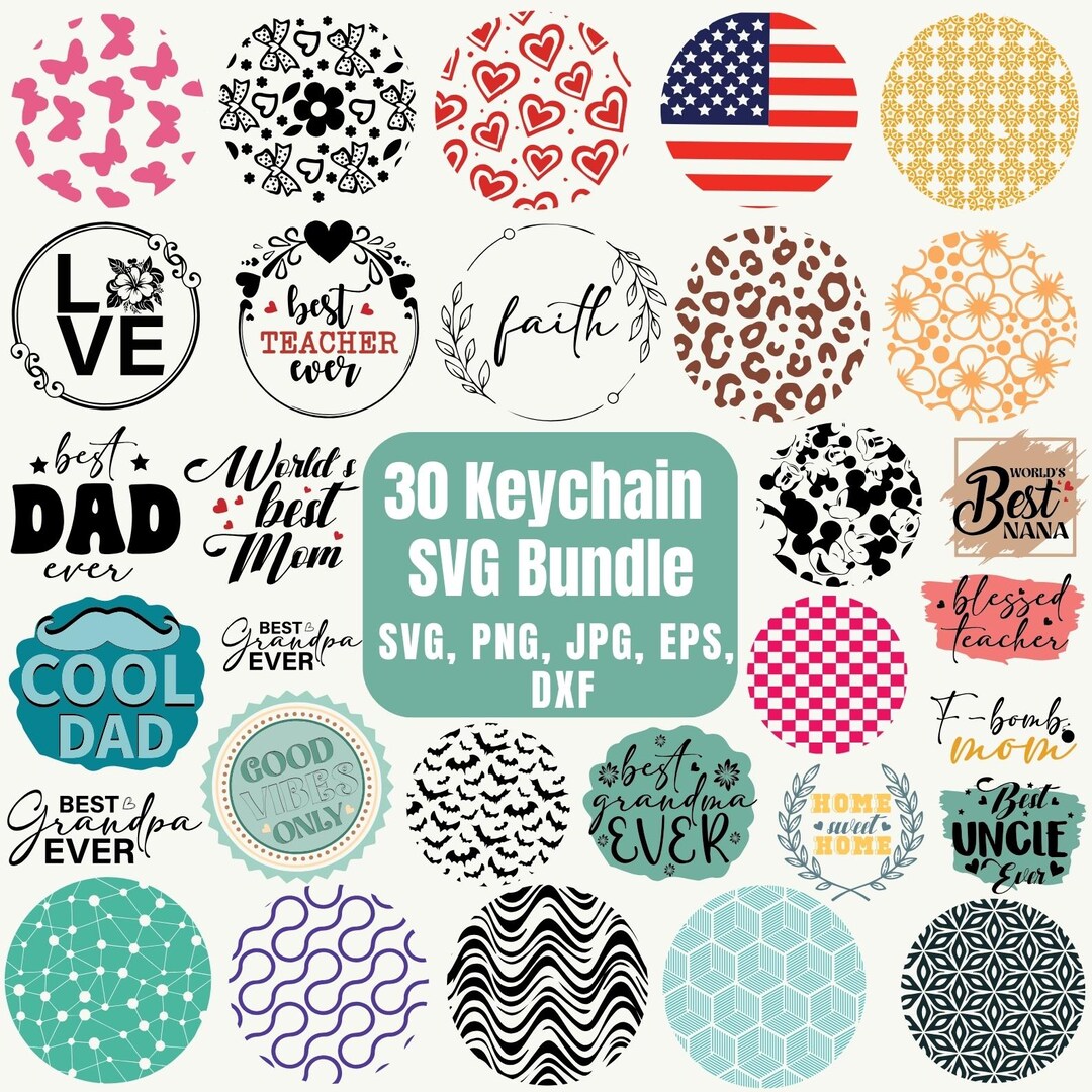 Keychain Svg Bundle, Key Ring Svg, Round Keychain Svg, Acrylic Keychain ...