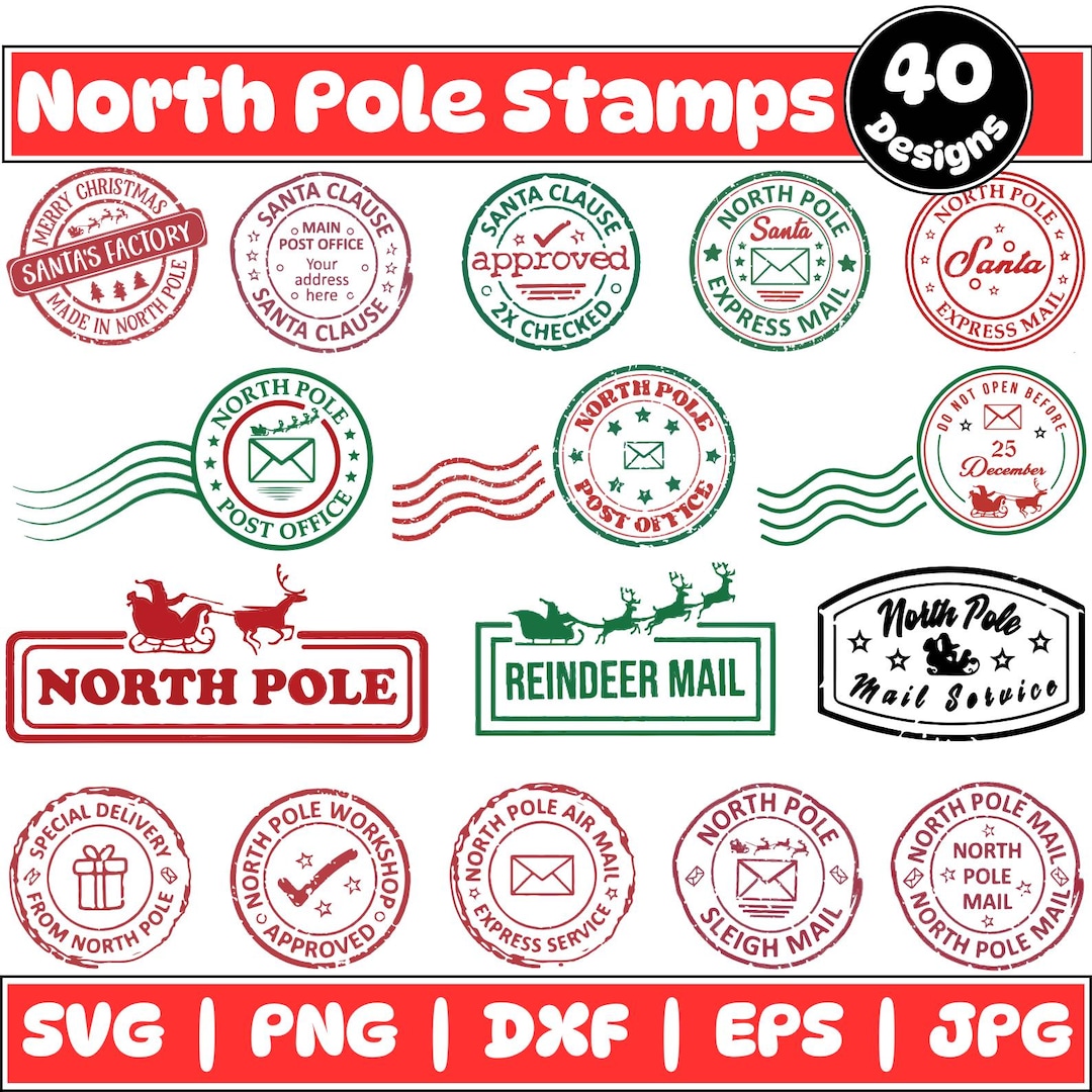 North Pole Stamp Svg Bundle, Christmas Stamps Svg, North Pole Mail ...