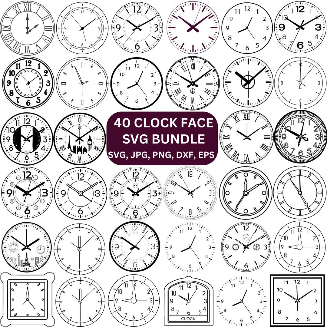 Cute Clock Face Svg Bundle, Clock Face Png, Clock Face Svg for Cricut ...