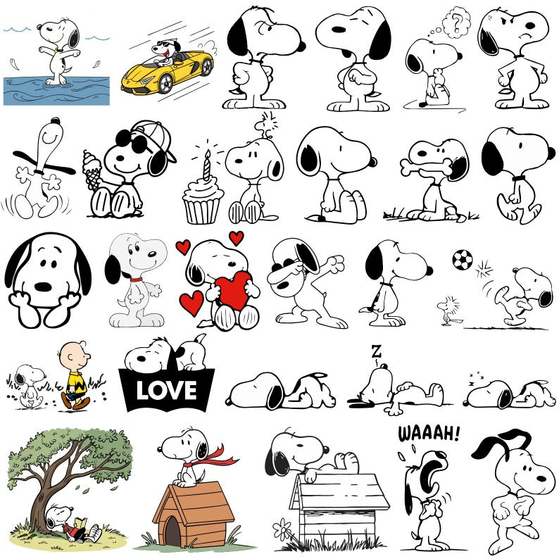 Paquete de Svg de perro Snoopy, Svg de Snoopy, Svg de Charlie Brown ...