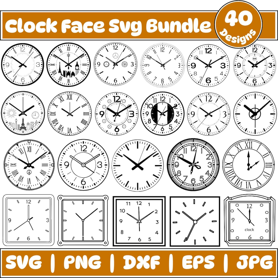 Clock Face Svg Bundle, Clock Face Svg, Cute Clock Face Svg, Clock ...
