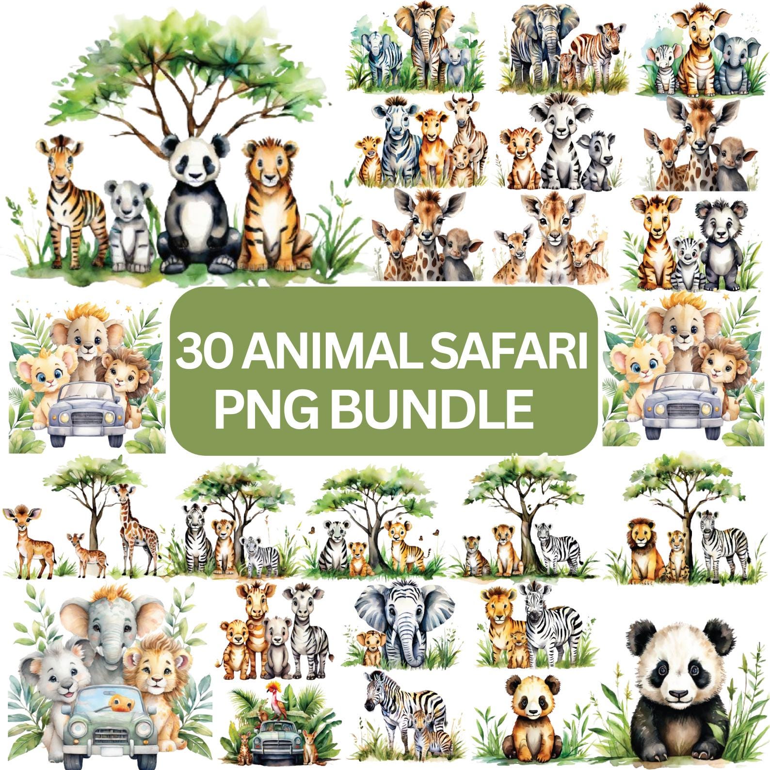 Safari Animals Png Bundle, Baby Animals Png, Jungle Scene Clipart ...