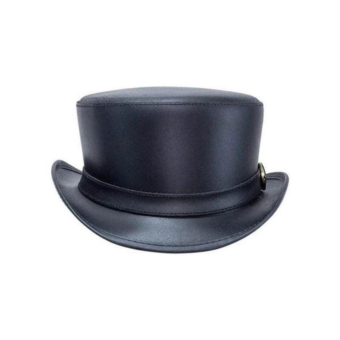 BROMLEY CARRIAGE BAND Steampunk Black Leather Top Hat Biker Motorcycle ...