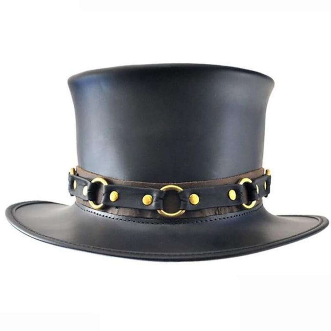 Steampunk Hat Black Leather Top Hat SR2 Band El Dorado Top Hat Bikers ...