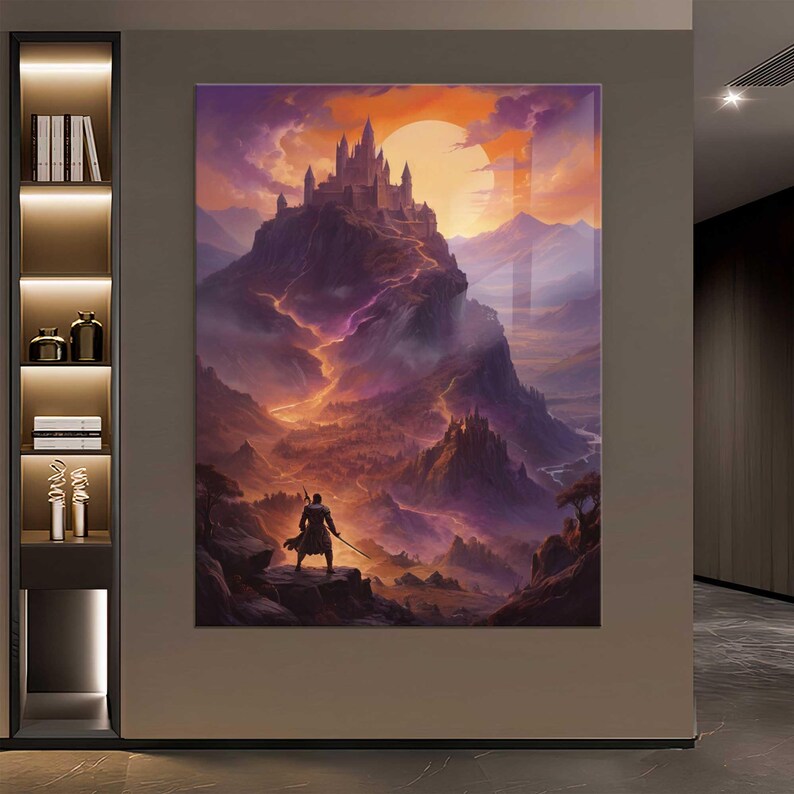 Fantasy Castle Wall Art on Tempered Glass – Warrior Landscape Print ...