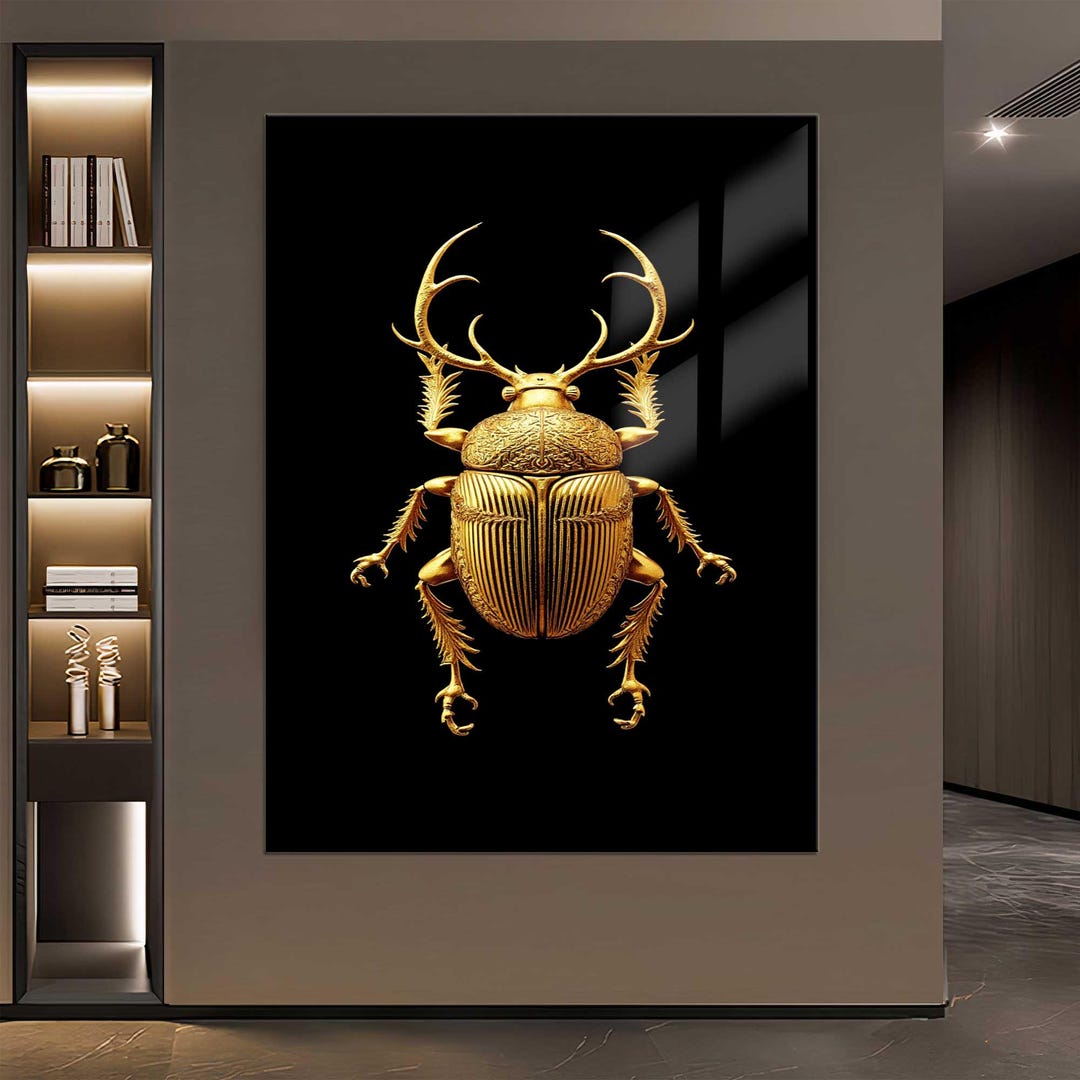 Golden Scarab Wall Art – Egyptian Style Wall Decor – Tempered Glass ...