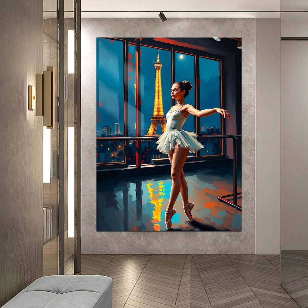 Paris Ballerina Wall Art, Eiffel Tower Ballet Dancer Tempered Glass ...