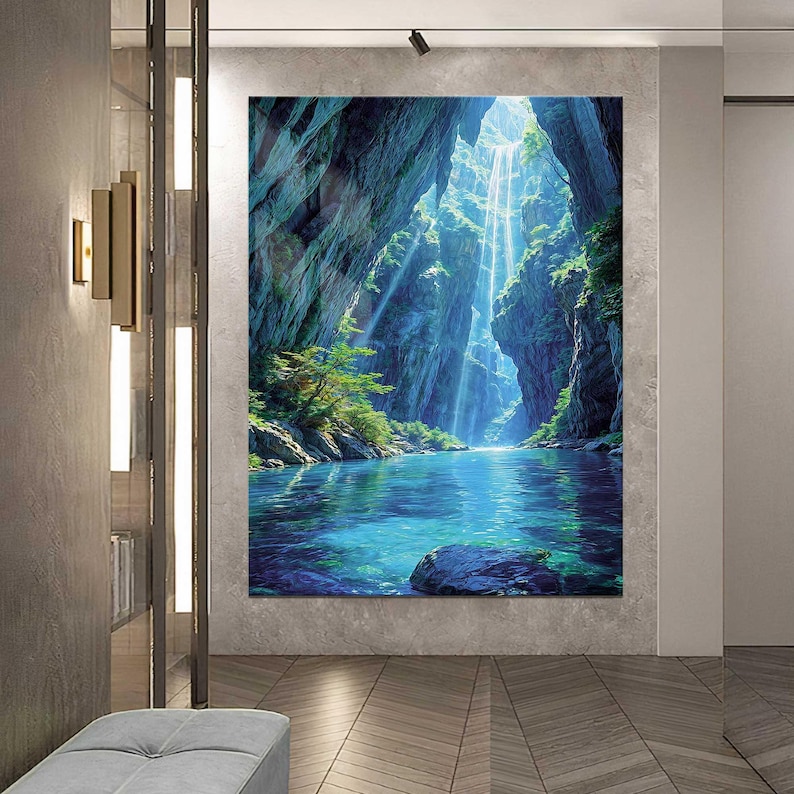 Sea Cave, Blue Ocean Glass Wall Art, Tempered Glass Coastal Nature ...