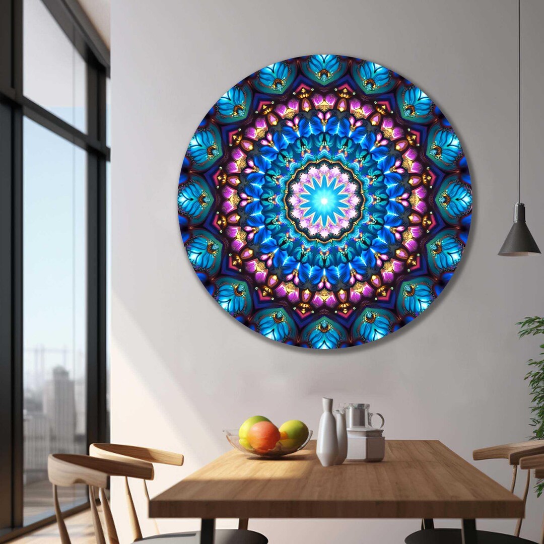 Stained Glass Sun Wall Art, Radiant Round Tempered Glass Panel, Mandala ...