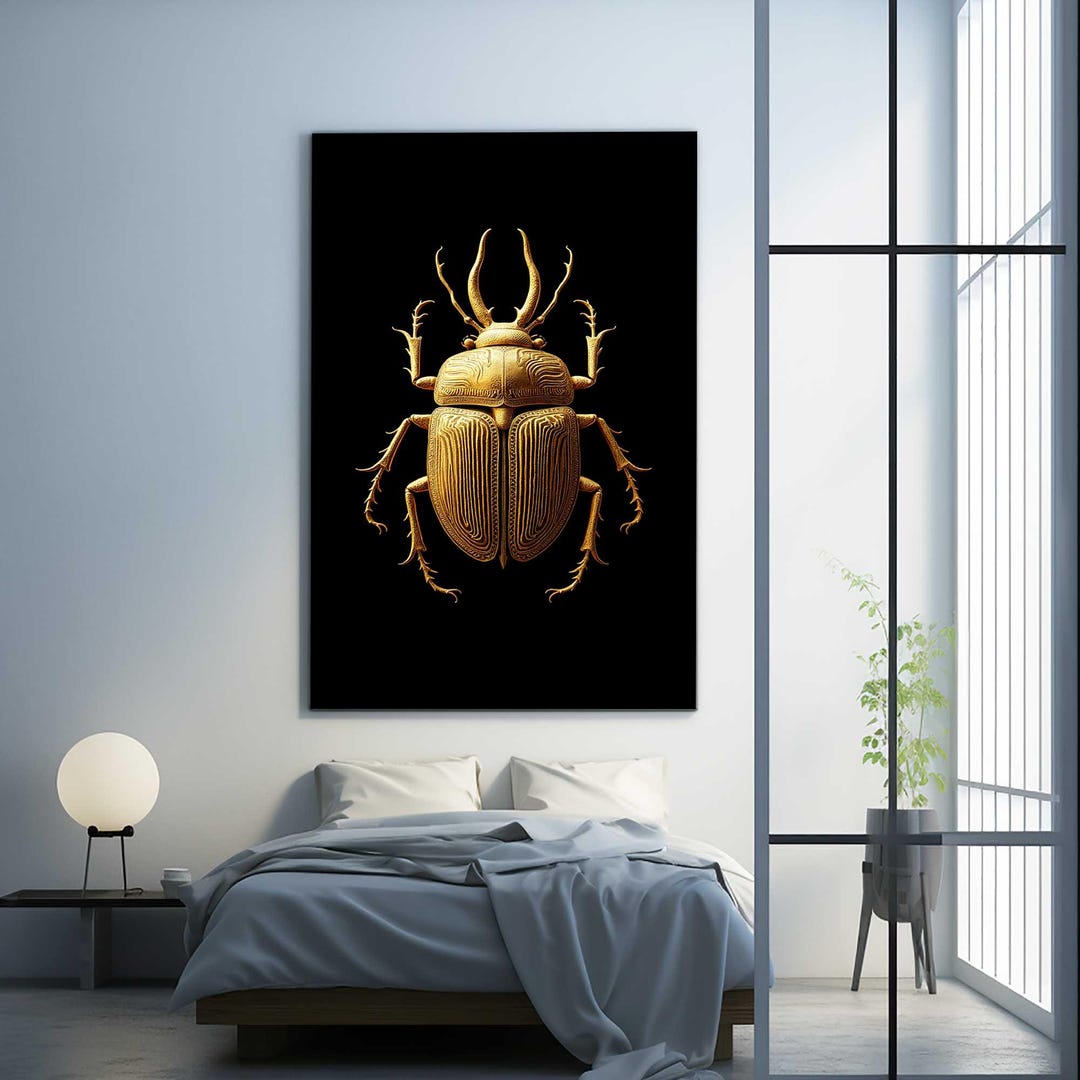 Golden Scarab Wall Art – Egyptian Style Wall Decor – Tempered Glass ...