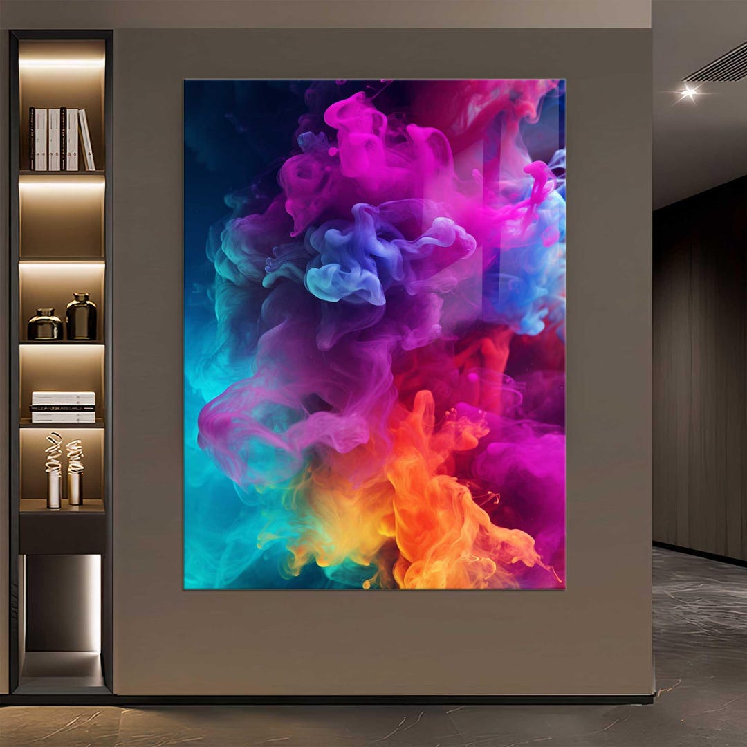 Colorful Smoke Art – Abstract Wall Decor – Vibrant Tempered Glass Panel ...