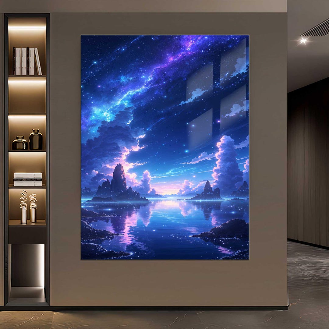 Galaxy Night Sky Tempered Glass Wall Art – Cosmic Landscape Print ...