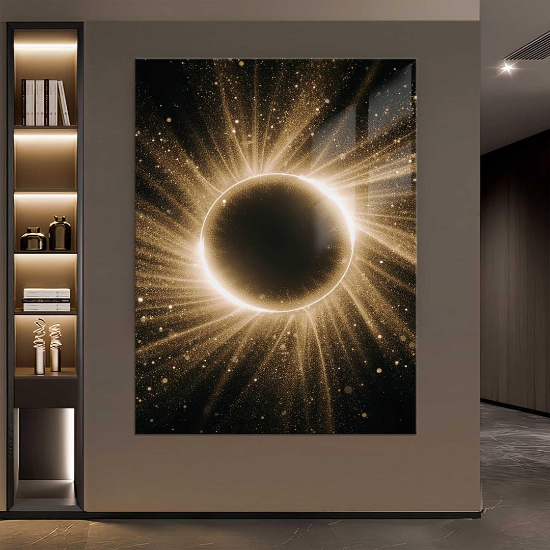 Golden Solar Eclipse Wall Art, Tempered Glass Wall Decor, Cosmic Sun ...