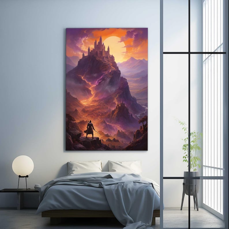 Fantasy Castle Wall Art on Tempered Glass – Warrior Landscape Print ...