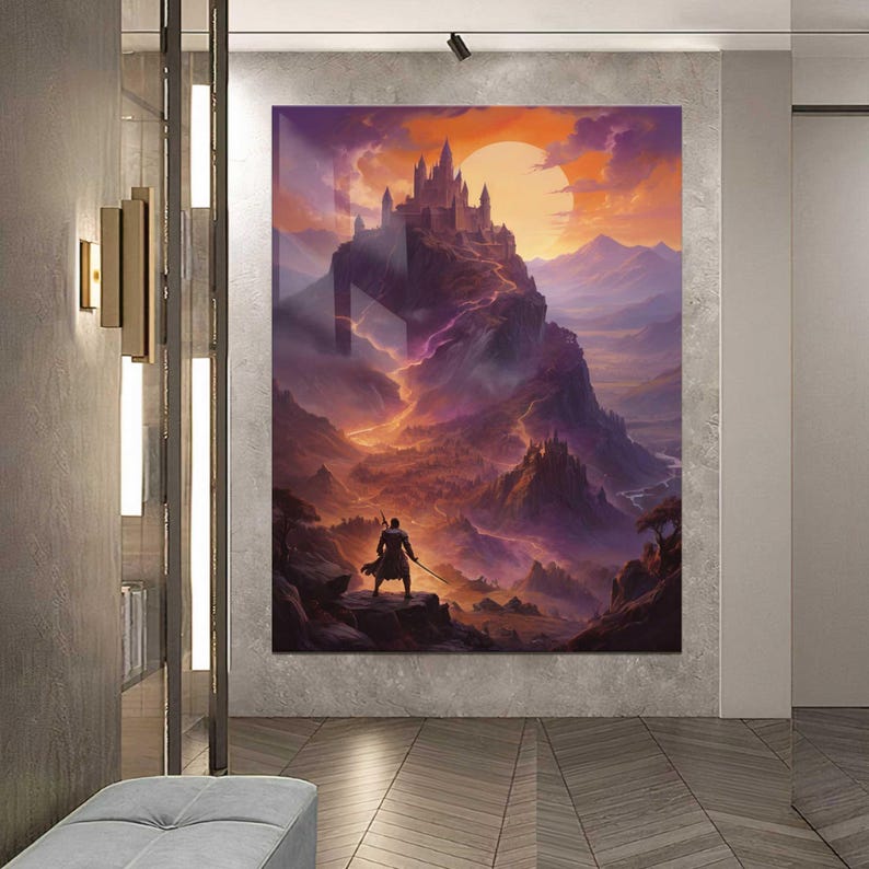 Fantasy Castle Wall Art on Tempered Glass – Warrior Landscape Print ...