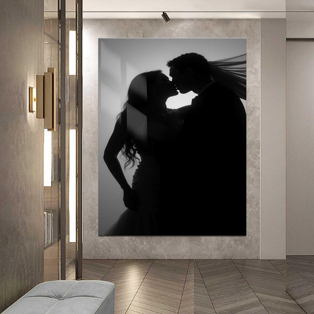 Romantic Black and White Wall Art – Intimate Couple Glass Panel ...