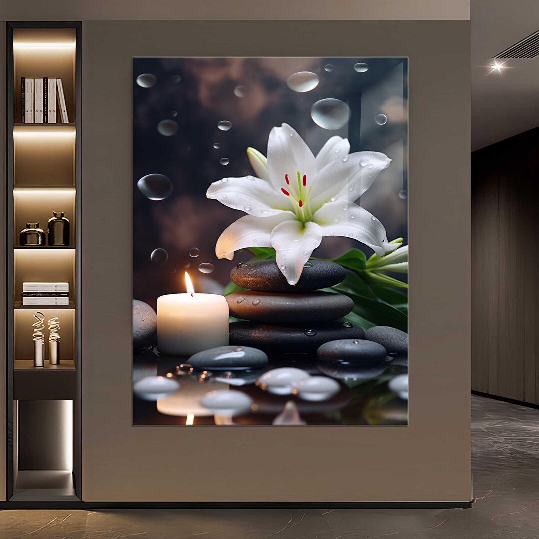 Lily Flower Wall Decor, Candle Wall Glass, Zen Spa Decor, Meditation ...