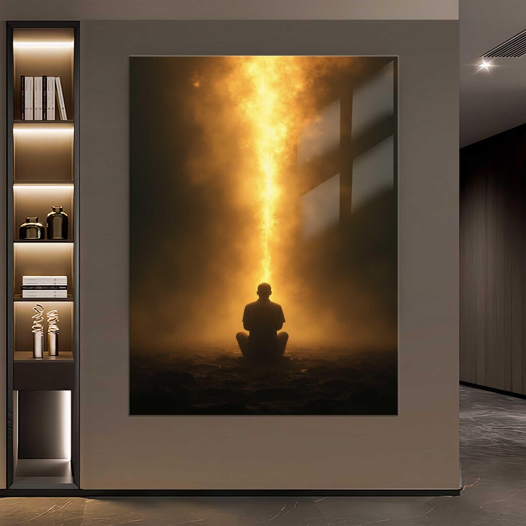 Meditation Silhouette Wall Art, Spiritual Enlightenment Tempered Glass ...