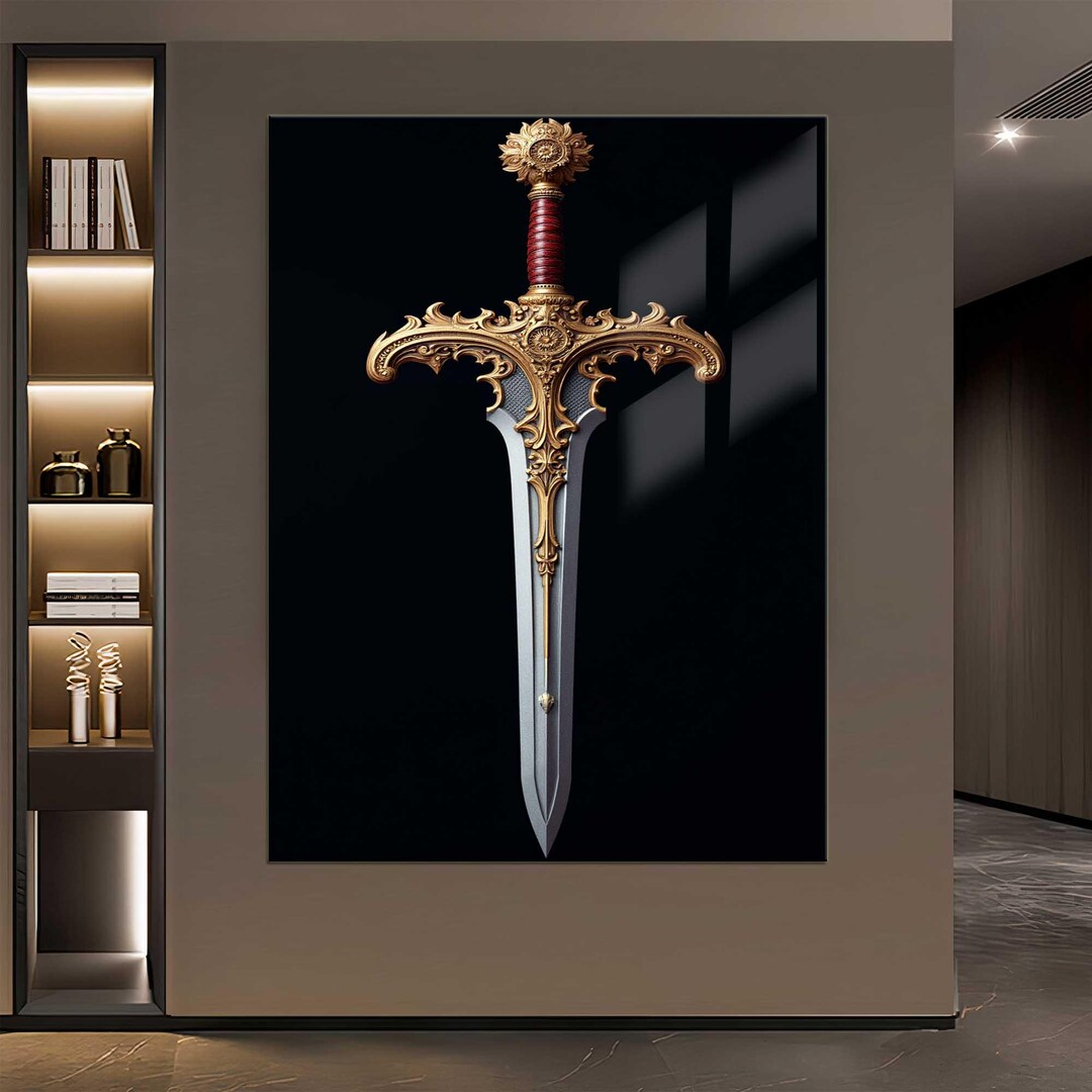 Medieval Sword Wall Art – Tempered Glass Print – Fantasy Warrior Decor ...