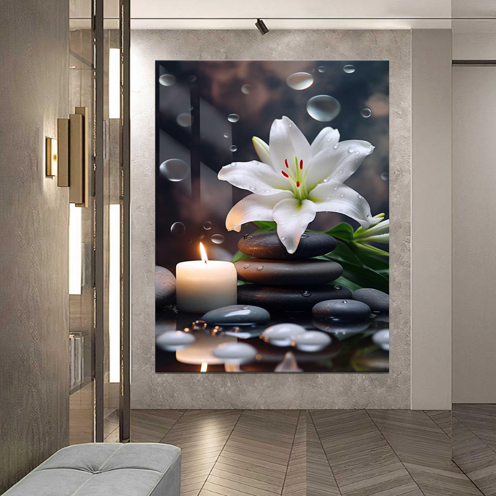 Lily Flower Wall Decor, Candle Wall Glass, Zen Spa Decor, Meditation ...