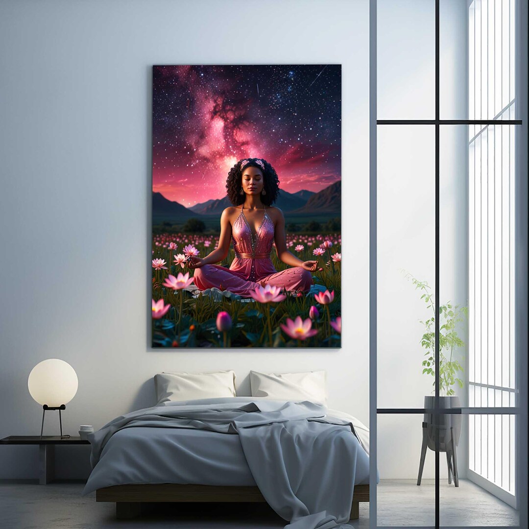 Yoga Wall Art – Tempered Glass Print – Mindfulness Wall Decor, Starry ...