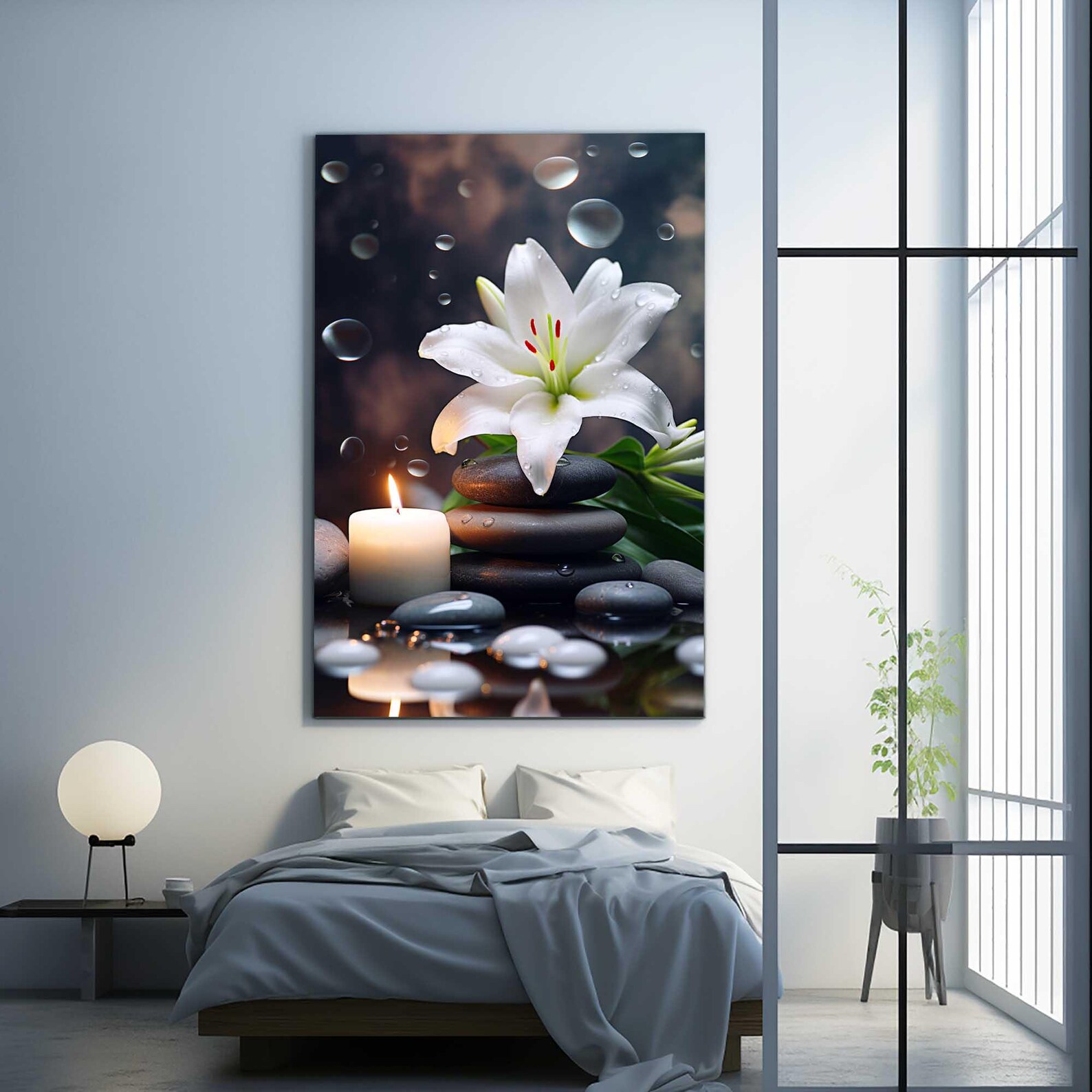 Lily Flower Wall Decor, Candle Wall Glass, Zen Spa Decor, Meditation ...