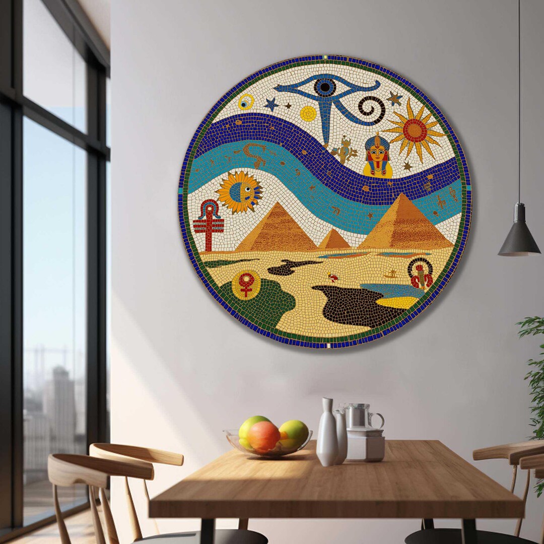 Egyptian Mosaic Glass Wall Art, Round Colorful Tempered Glass Decor ...