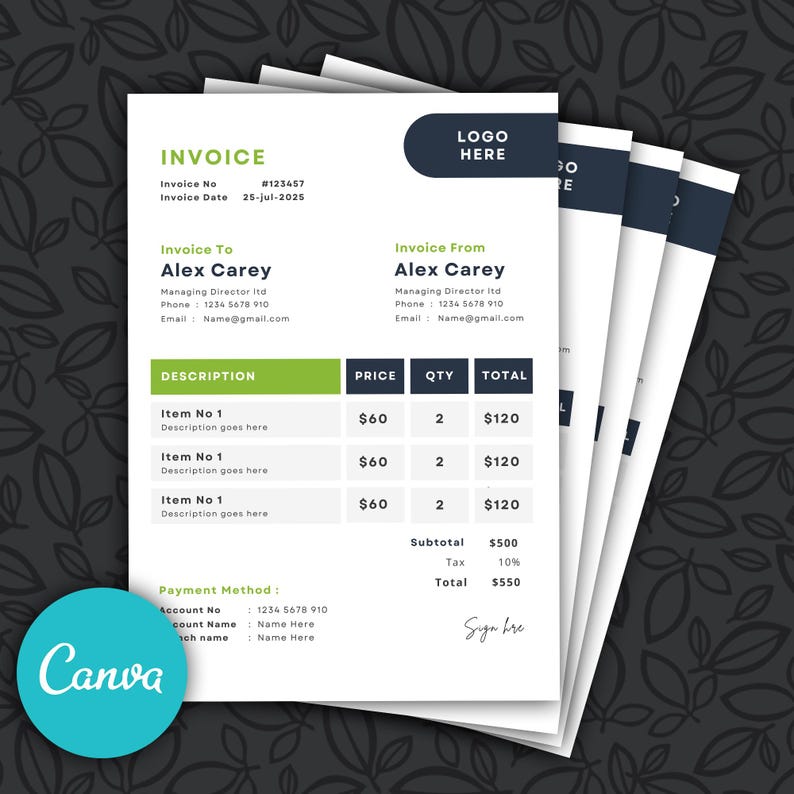 Editable Invoice Template, Fillable Invoice Template, Invoice Form ...