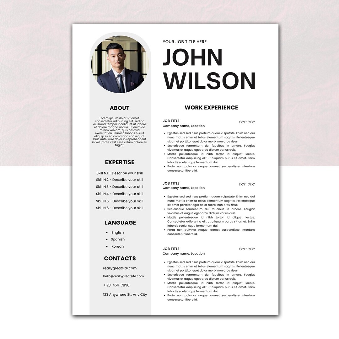 Professional 1 and 2 Page Resume Template With Photo, CV Template ...
