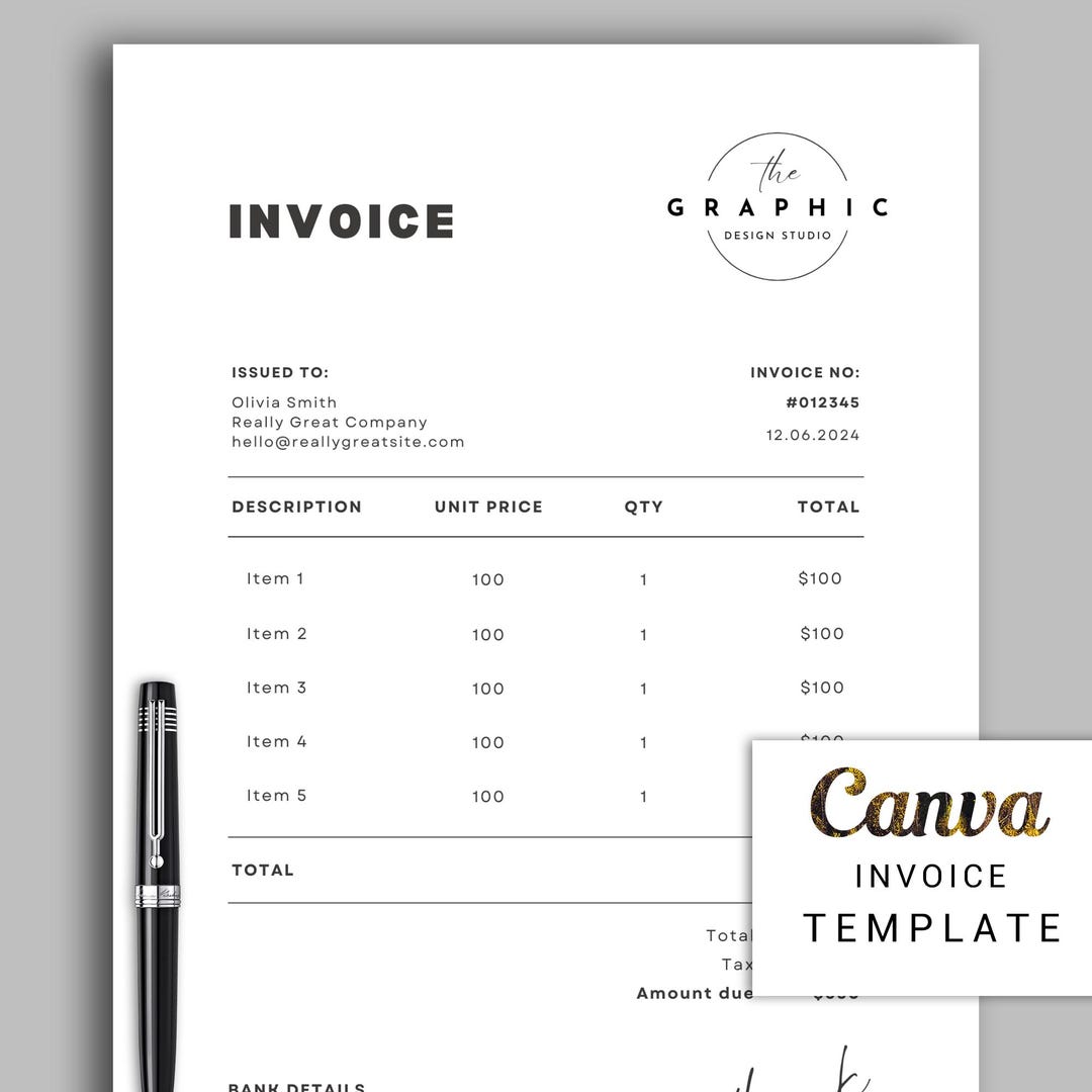 Invoice Template, Minimalist Business Invoice, Editable Client Invoice ...