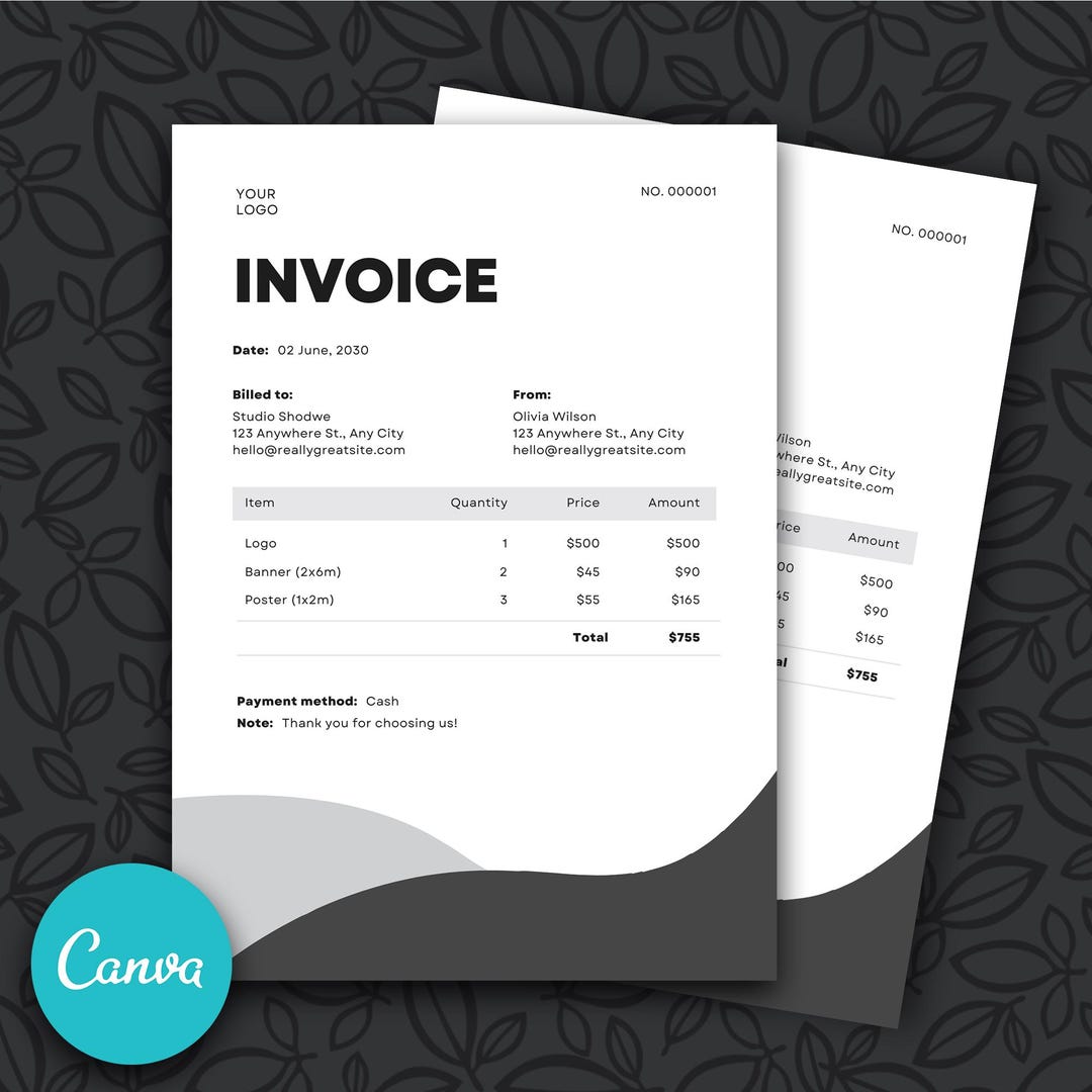 Editable Canva Invoice Template, Modern and Simple Invoice Tracking ...