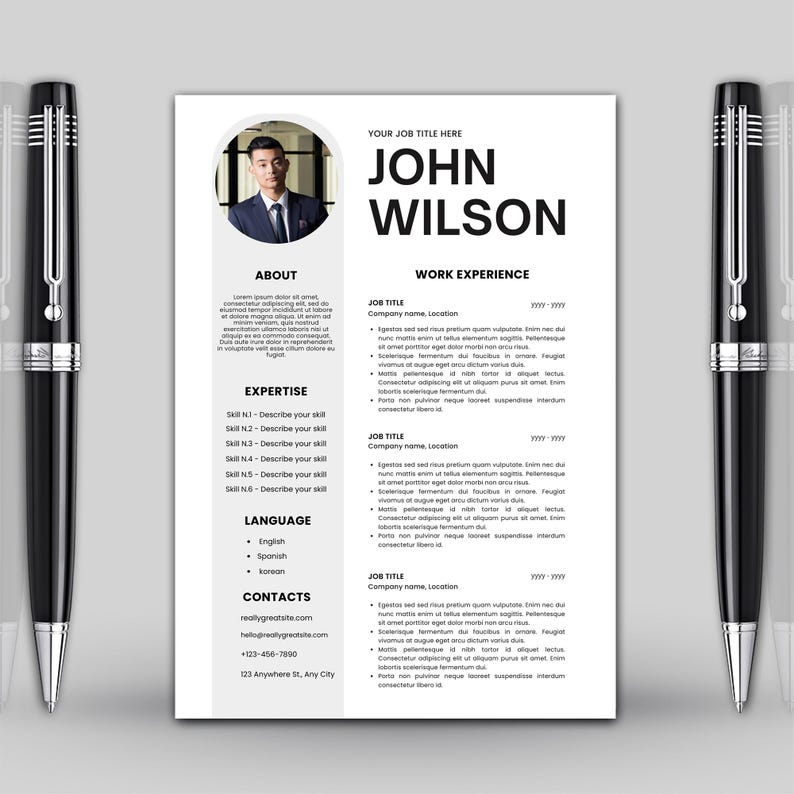 Professional 1 and 2 Page Resume Template With Photo, CV Template ...