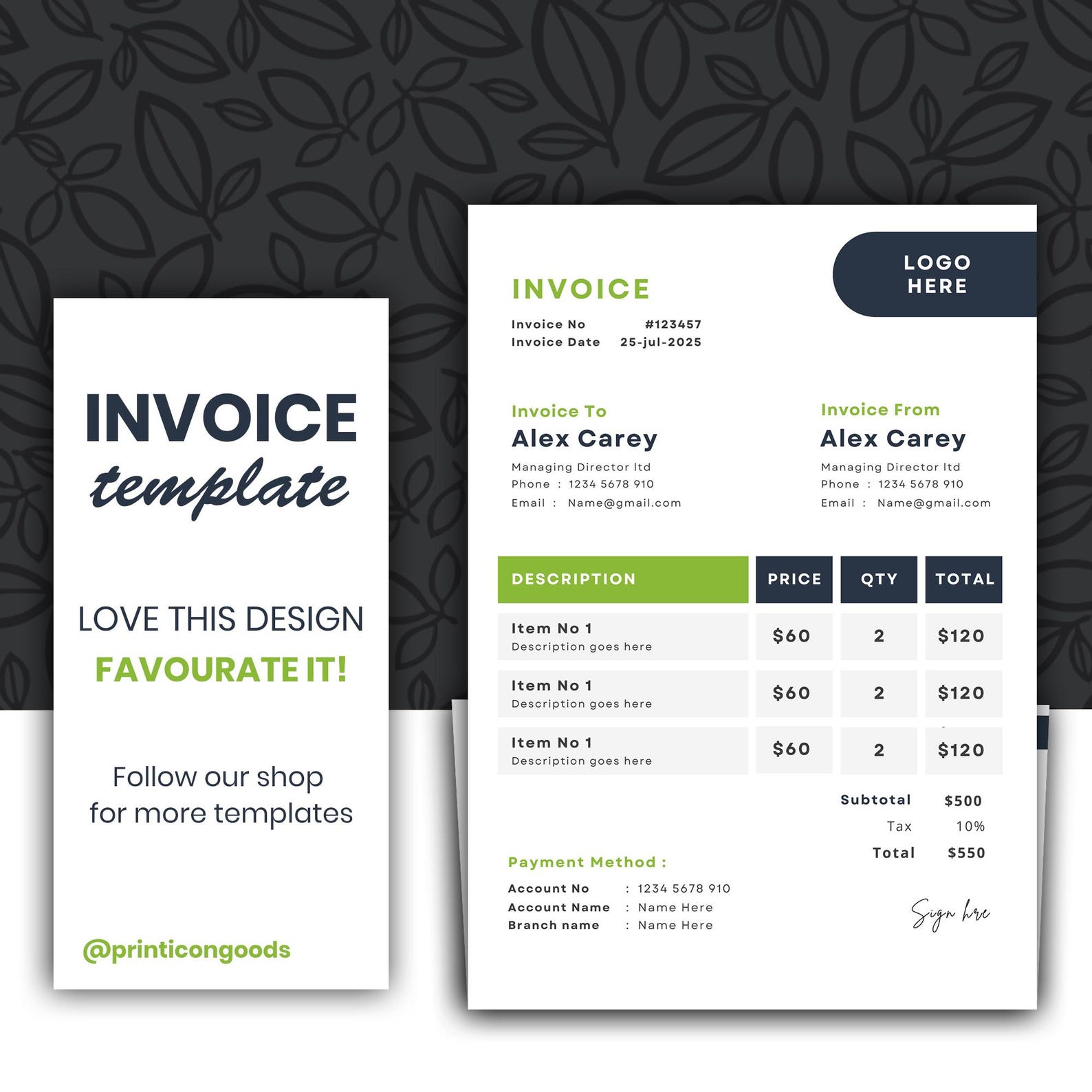 Editable Invoice Template, Fillable Invoice Template, Invoice Form ...